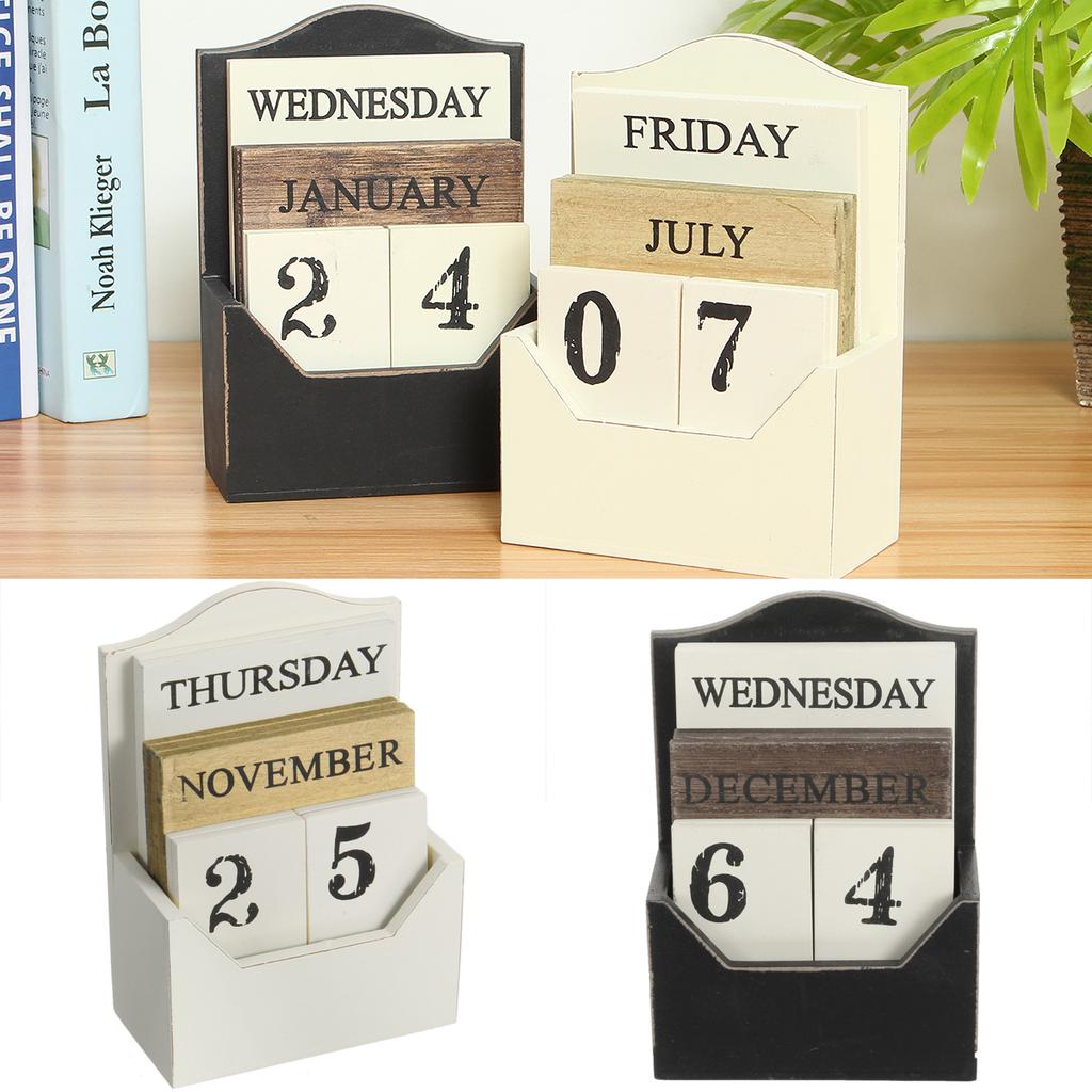 Buy Retro Wood Calendar Perpetual Vintage Block Desktop Home Office ...