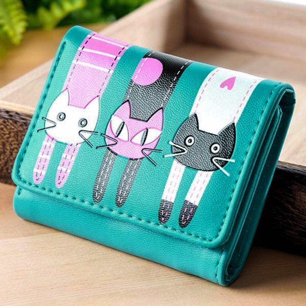 Recommended Cartoon Cat Pattern Trifold Wallet Short Coin Purse Card ...