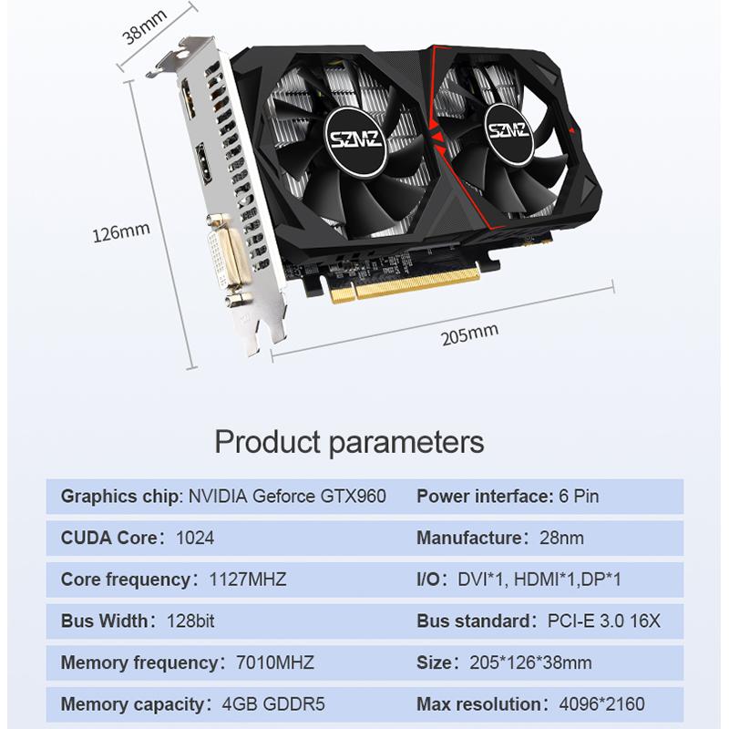 Buy SZMZ Video Card GTX 960 2GB GPU 128Bit GDDR5 Graphics Cards For VGA ...