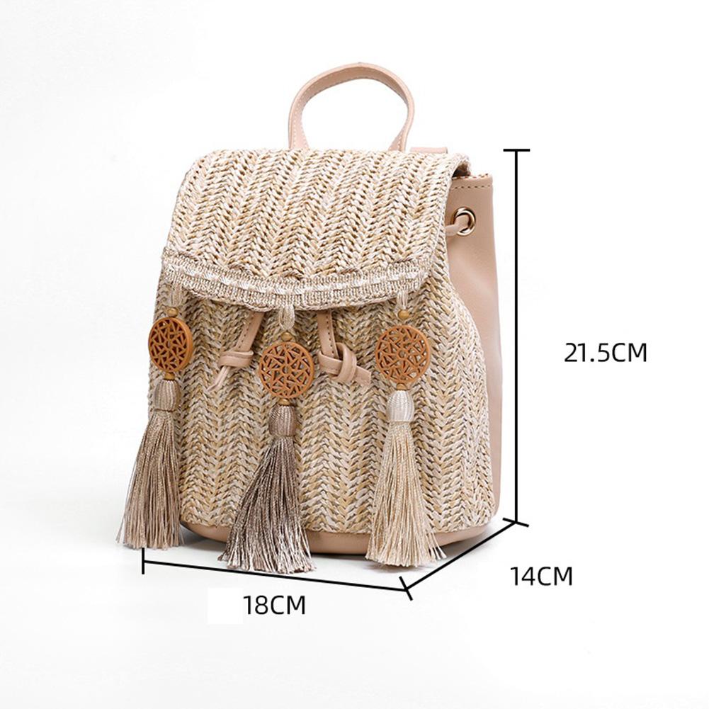 Buy Women Straw Shoulder Backpack with Tassel Boho Summer Beach Leather ...
