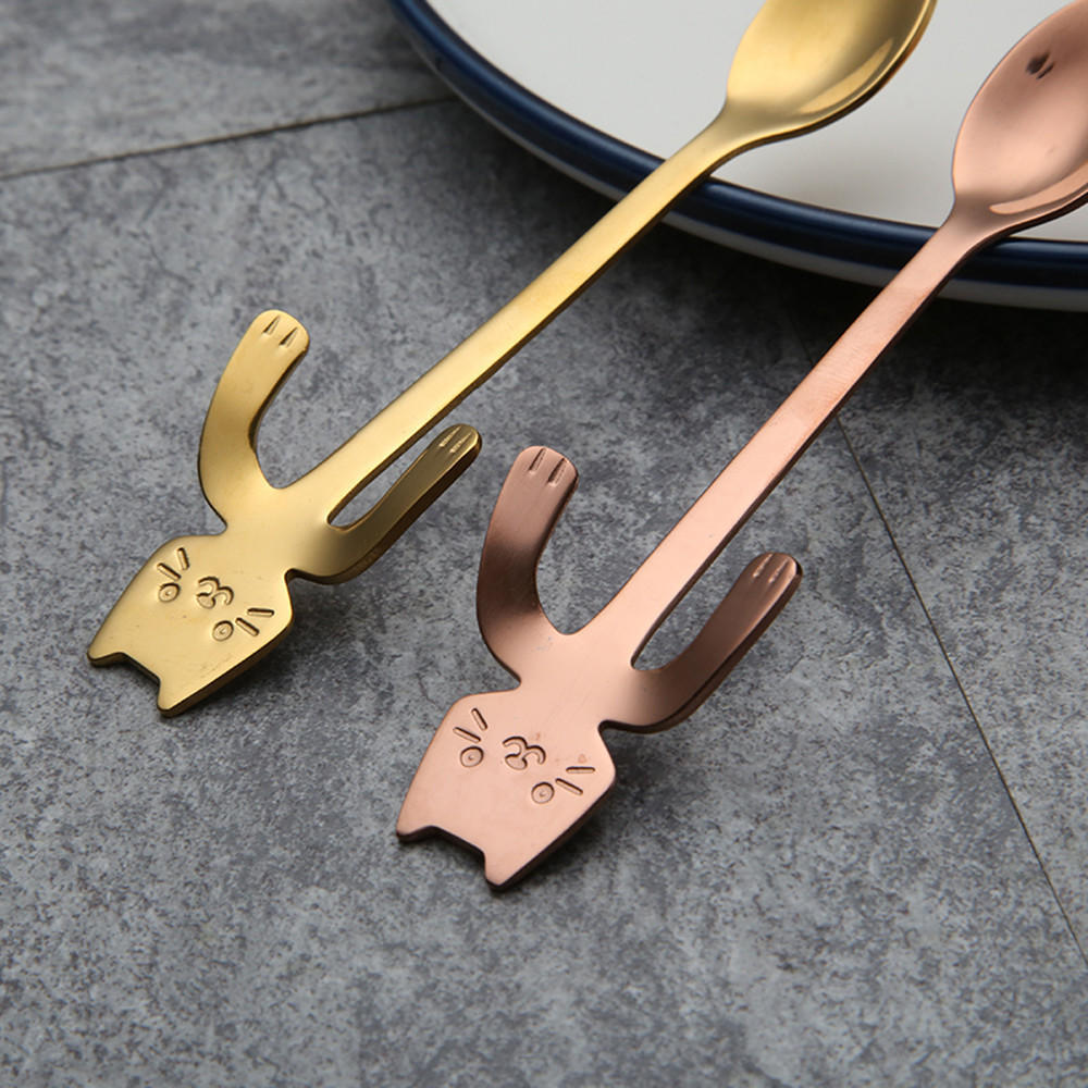 Buy Cute Cat Spoon Long Handle Spoons Flatware Coffee Drinking Tools ...