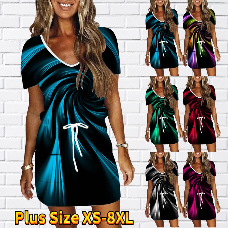 Buy New Casual Women's Colorful Vortex Pocket Dress Fashion V Neck Sexy ...