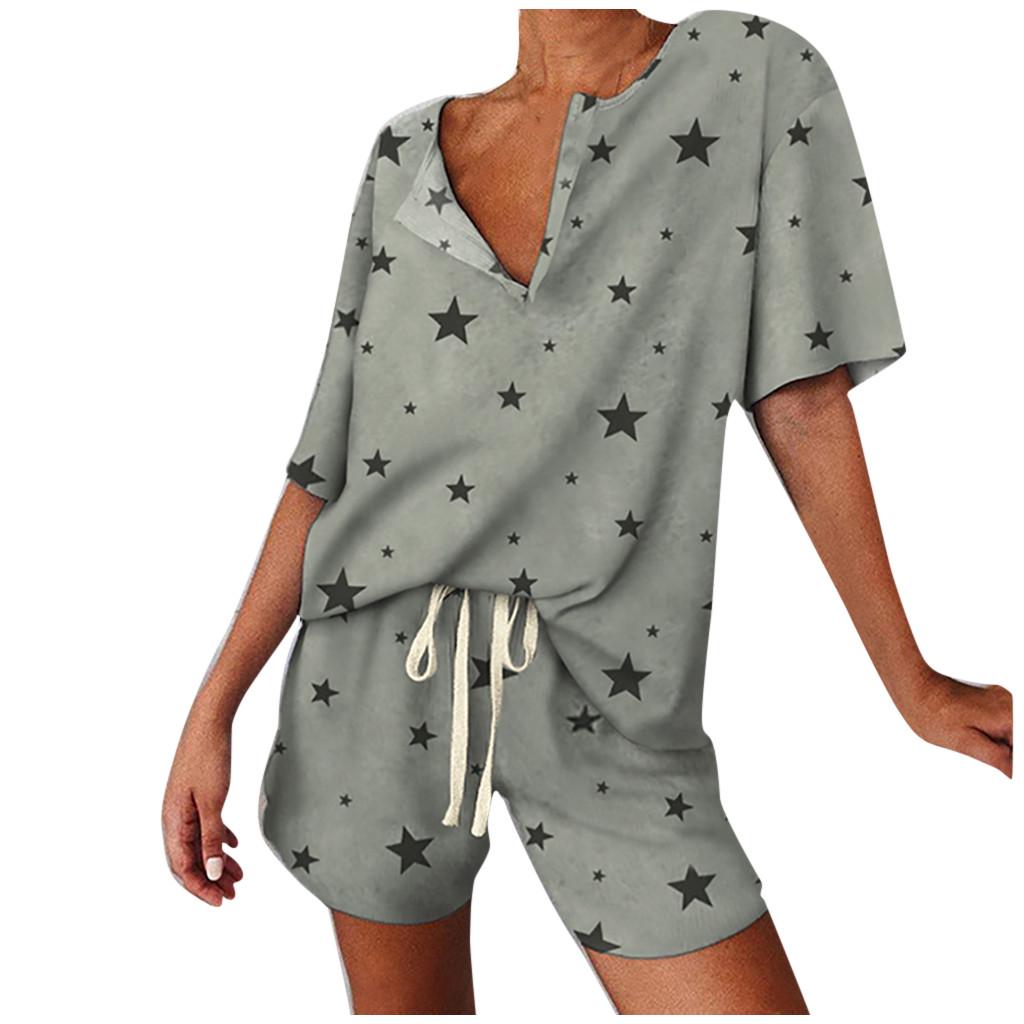 Cikey Fashion Women Casual Print Short Sleeve Tracksuit Nightwear ...