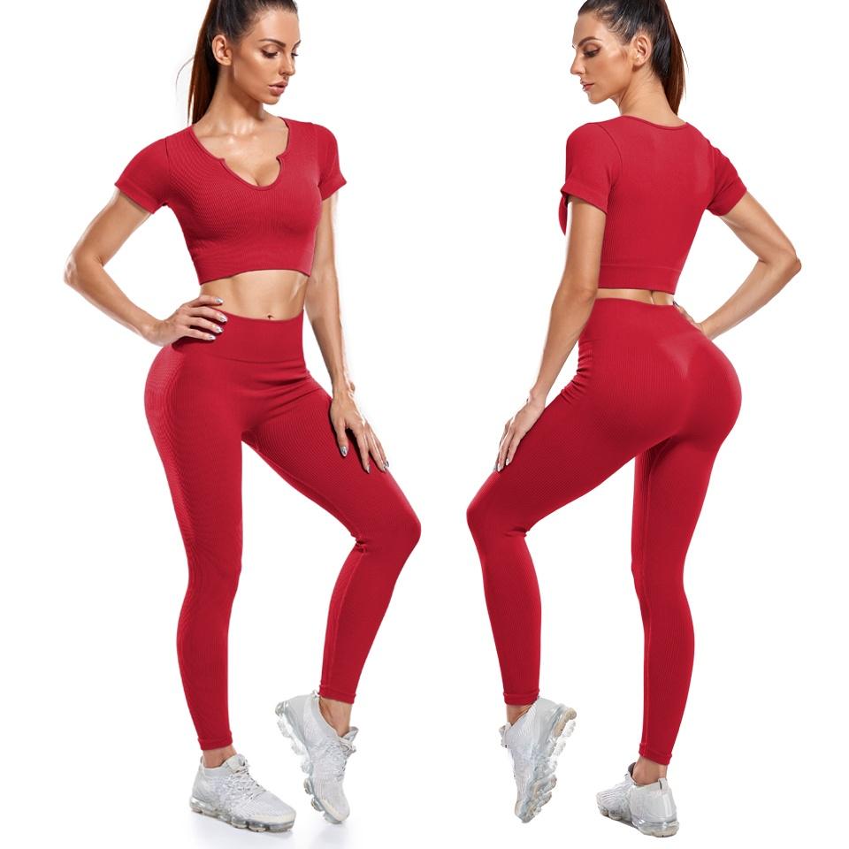 Boating & Watersports Workout Sets for Women 2 Piece Seamless Ribbed Crop Tank High Waist Shorts ...