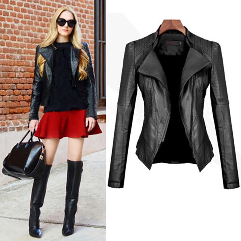Buy Fashion Women's Short Slim Biker Motorcycle Soft PU Leather Jacket ...