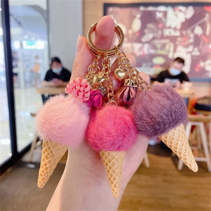 Buy 1pc Fashion Cute Mini Ice Cream Key Ring With Tassel Student Fluffy ...