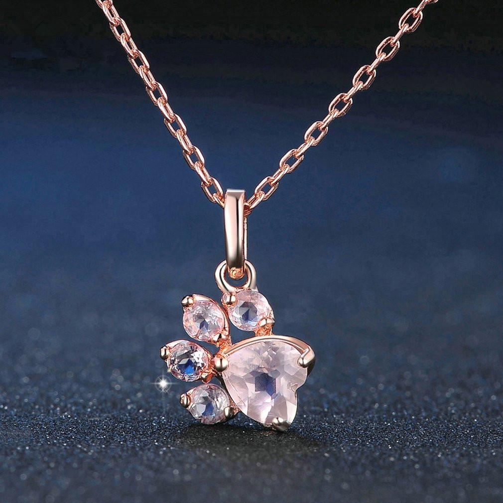 Simple Fashion Cute Paws Crystal Necklace Earring Ring Bracelet ...