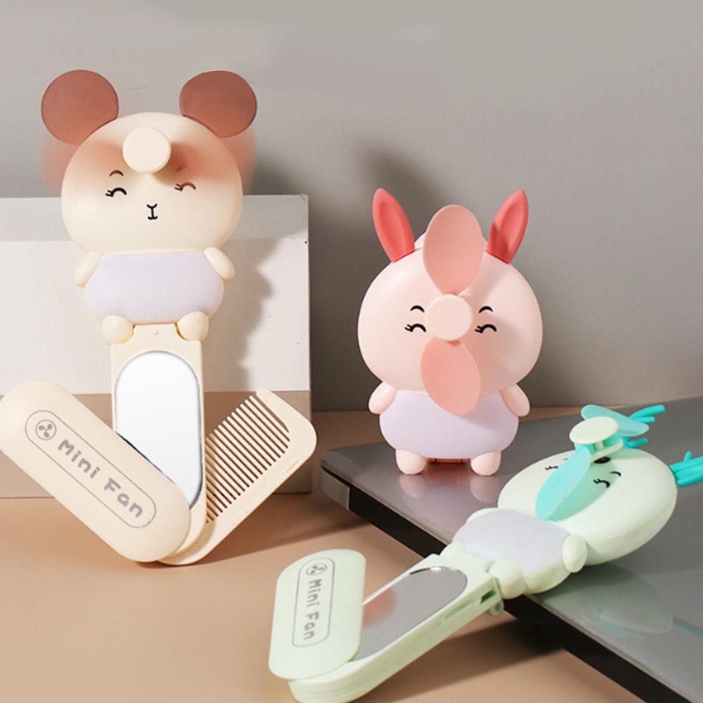Buy Dozzlor Portable Portable Handheld Cartoon LED Fan Comb Mirrors USB ...
