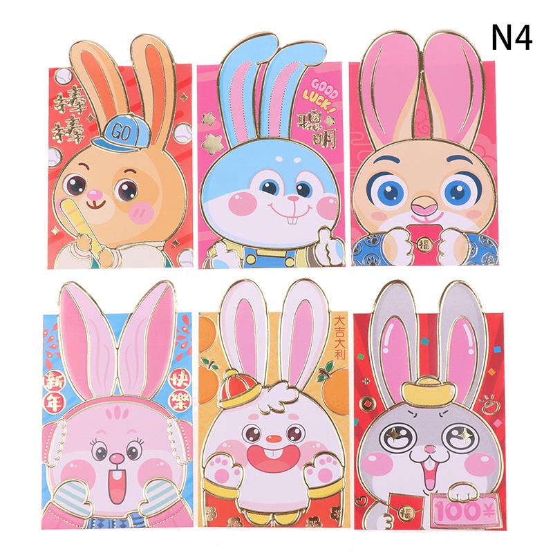 Buy 6Pcs 2023 New Year's Creative Red Envelope Cartoon Rabbit Red ...