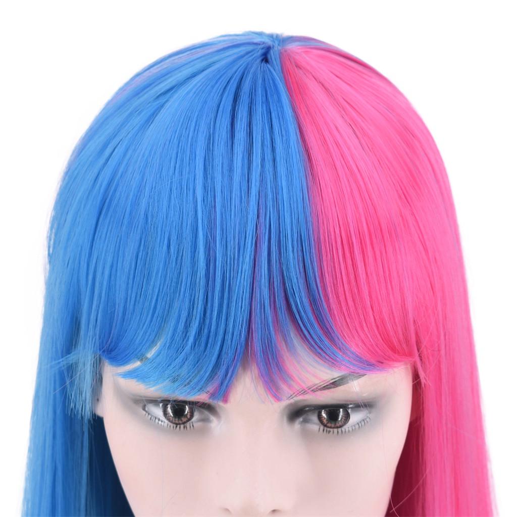 Buy Half Blue & Half Pink Fashion Sexy Wig Synthetic Long Wigs Rose Net ...