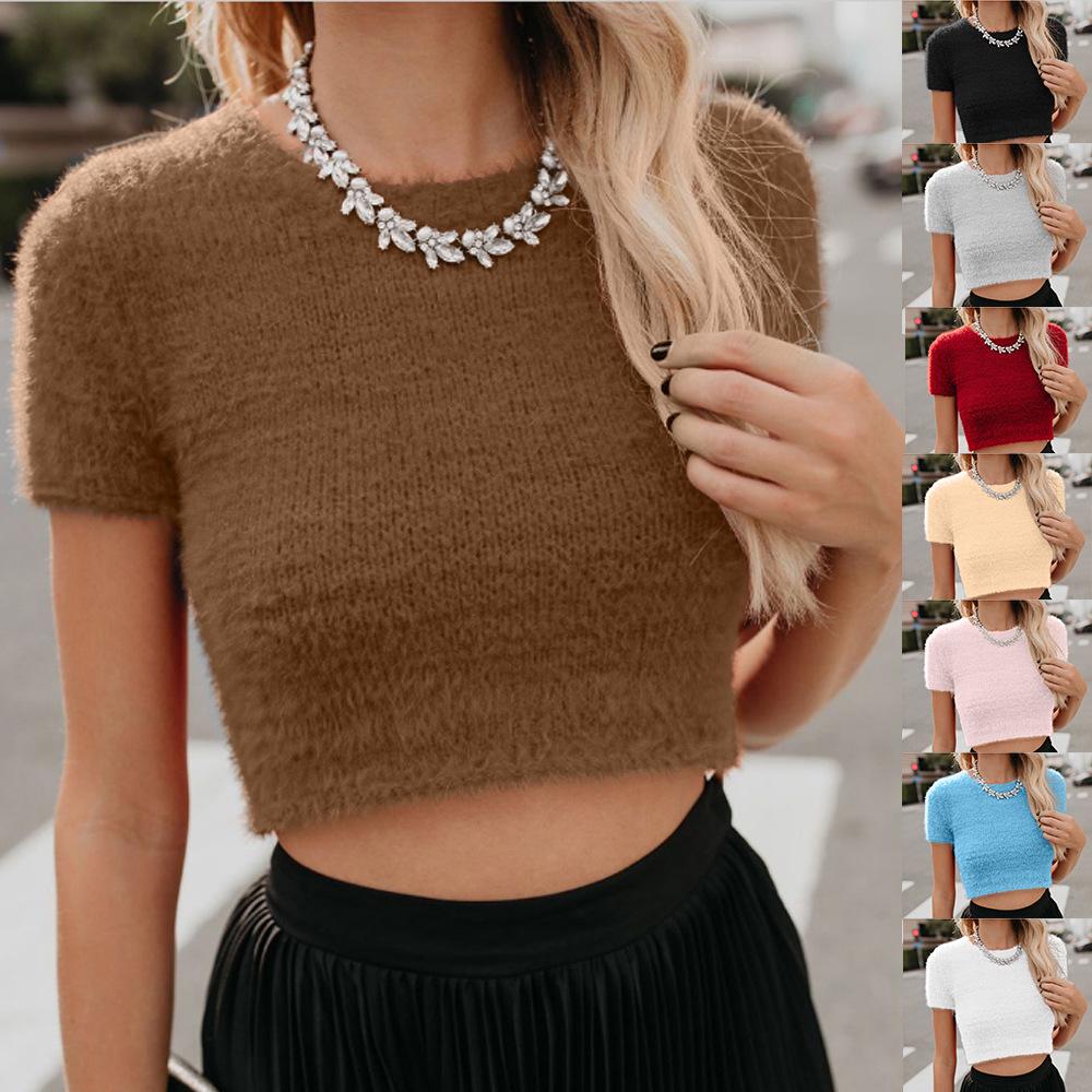 Buy Women Sexy Slim Fit Casual Midriff Baring Tops Short Sleeve Shirts ...