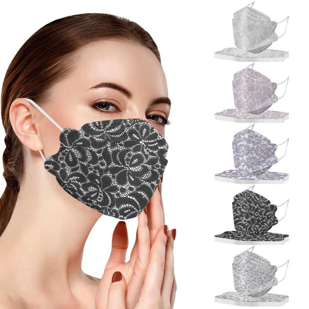 50PCS Adults Daily Beautiful Lace Prints 4-Layer Mask Disposable Face ...