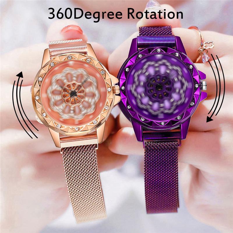 Buy Fashion Rotating Dial Ladies Watch Casual Stainless Steel Mesh Belt ...