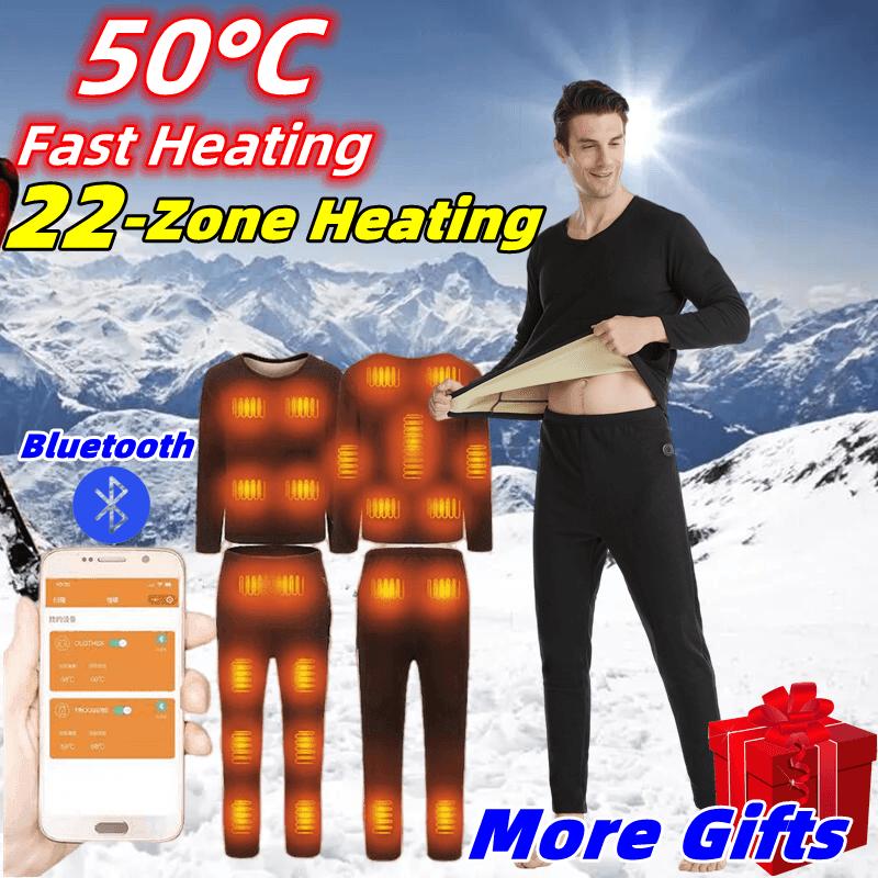 Buy Men's Thermal Underwear USB Heated 22 Zones Controlled by Bluetooth ...