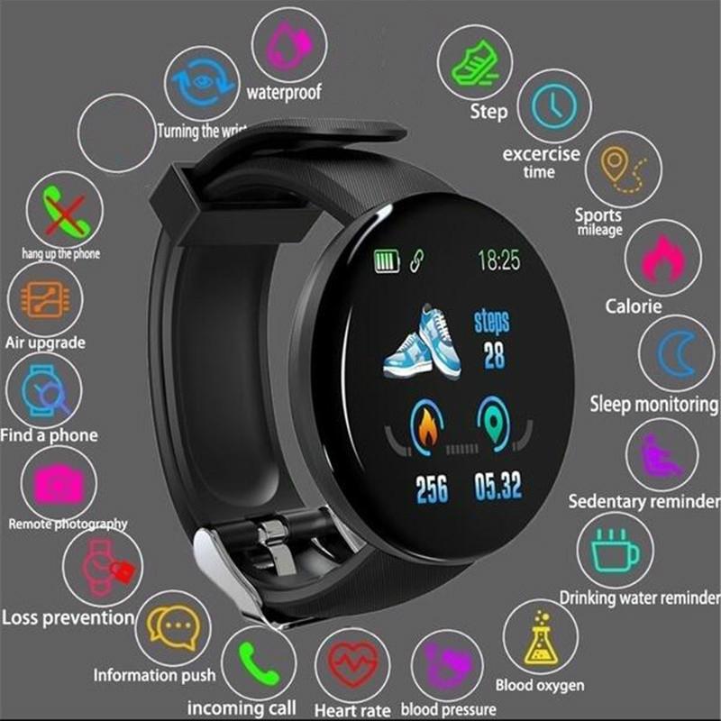 Buy 1 Piece D18 Smart Watch Waterproof Heart Rate Smart Watch Men Blood ...