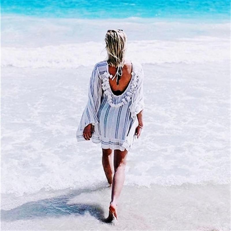 Cotton Tunics for Beach Women Swimsuit Cover up Woman Swimwear Striped ...