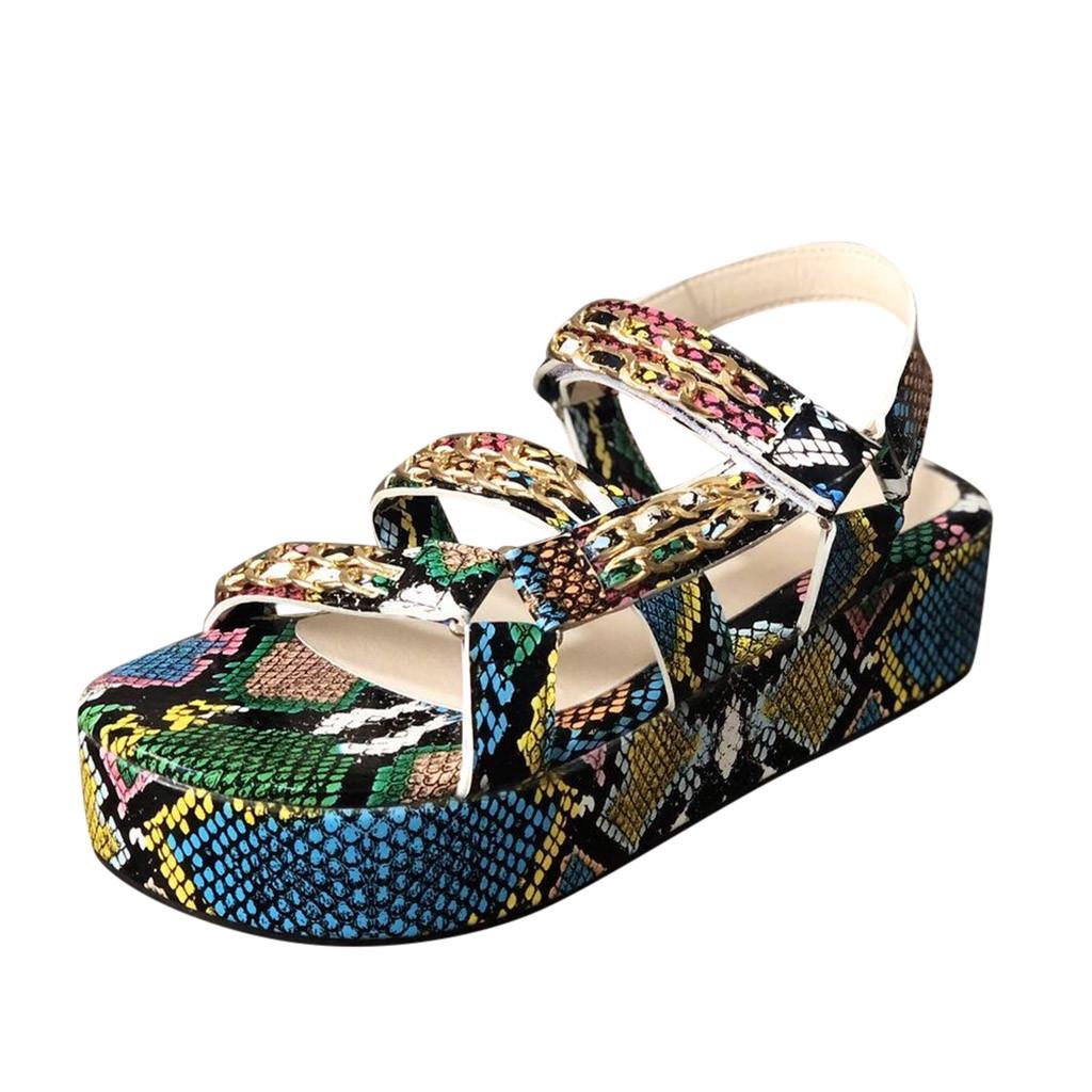 Women's Ladies Fashion Multicolor Snakeskin Platform Sandals Open Toe ...