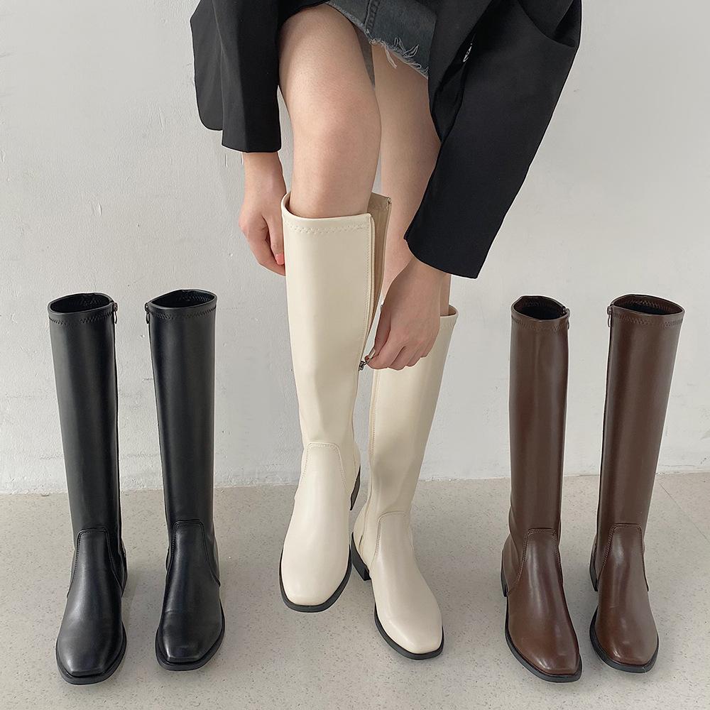 Buy Womens The Knee-High Comfortable Thigh High Black Thick Heel Thigh ...
