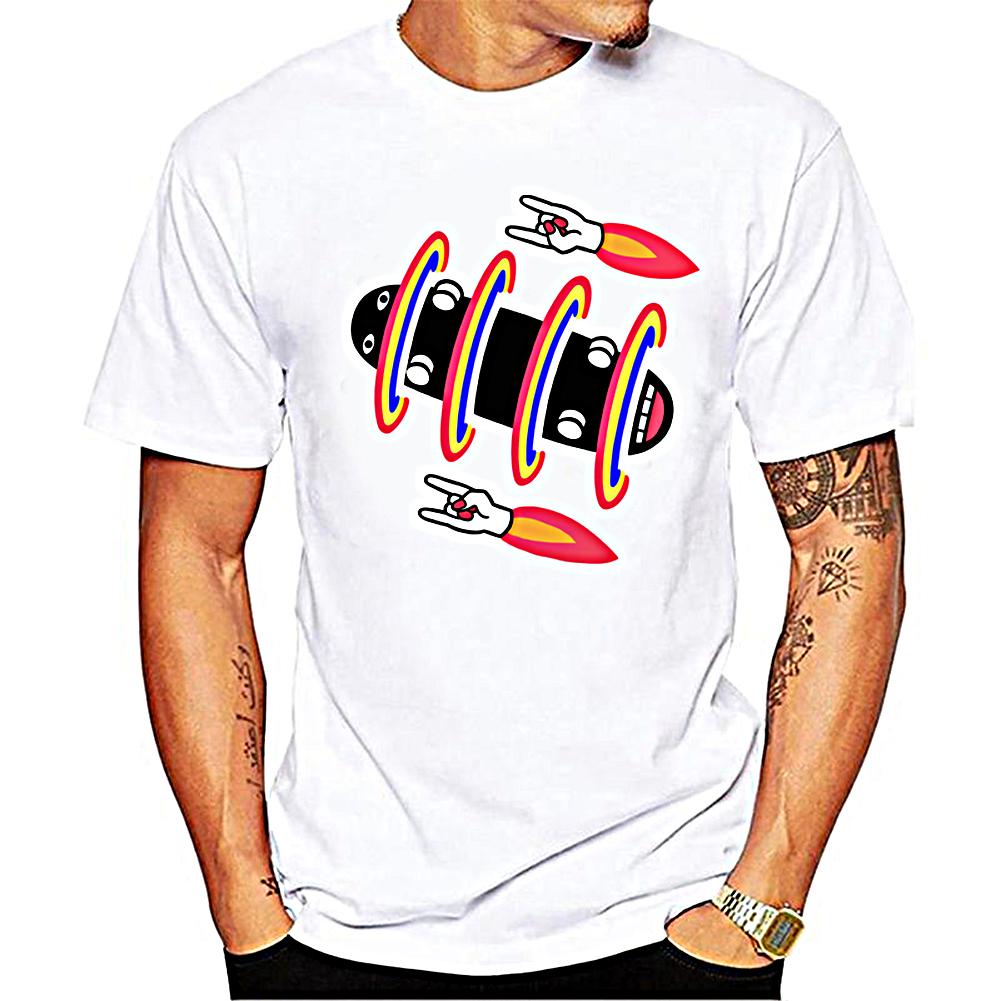 Buy Fashion Men Flipped Skateboard and Rad Rockets Cotton White Tops at ...