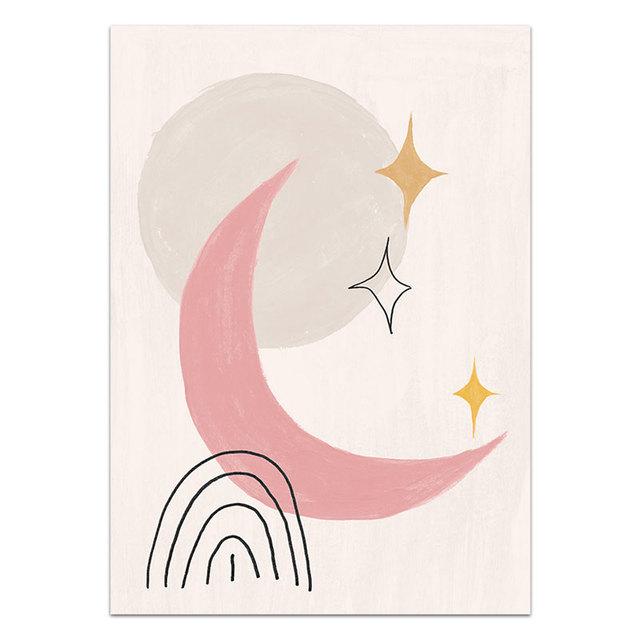 Satın alın Abstract Color Block Line Sun and Moon Wall Art Canvas ...