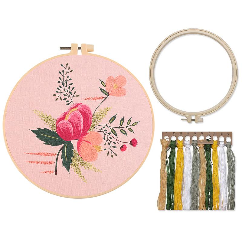 Buy 6 Pcs/set Fabric Floral Embroidery Diy Kit With Embroidery Stretch ...