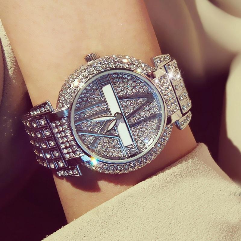 Buy Women Diamond Watch Chain Watch Full Diamond Silver Rhinestone ...