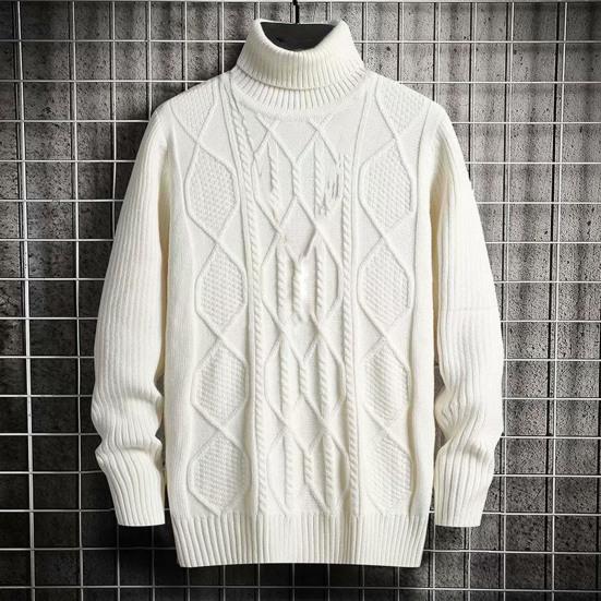 Buy Men Sweater Solid Color Texture Thick High Collar Twisted Loose ...