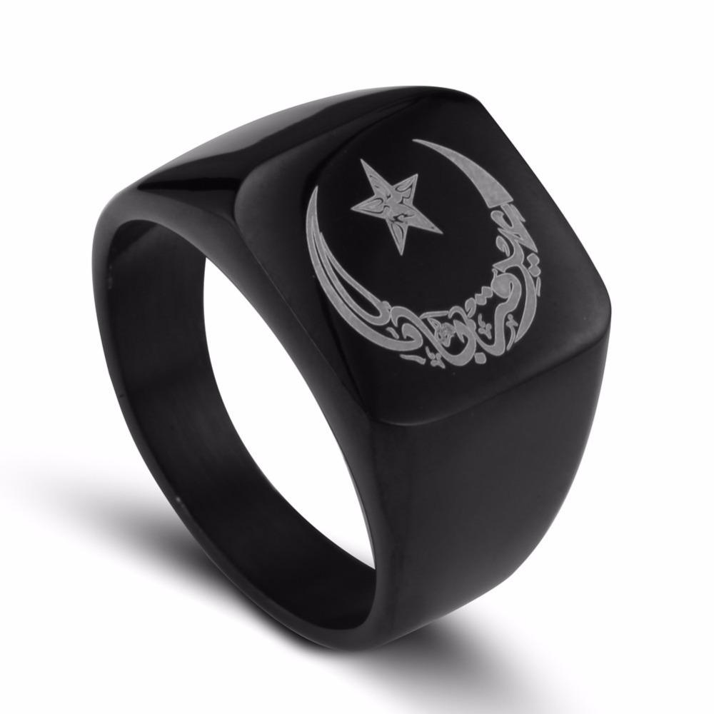 Buy Muslim Stainless Steel Ring for Men Islam moon star Gold and silver ...