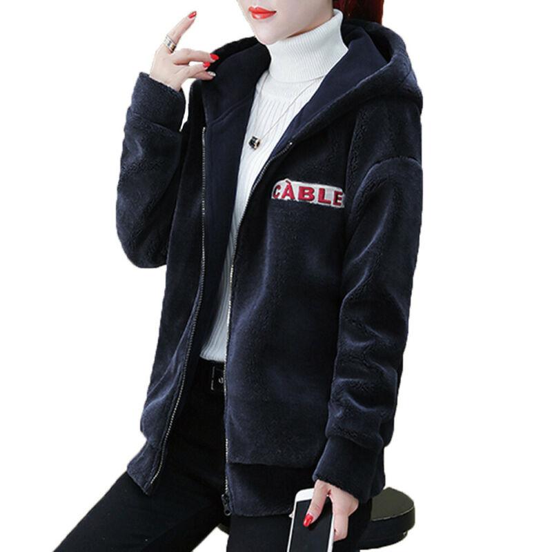 Buy Women Fleece Jackets Ladies Solid Color Zipper Hooded Coats Autumn ...