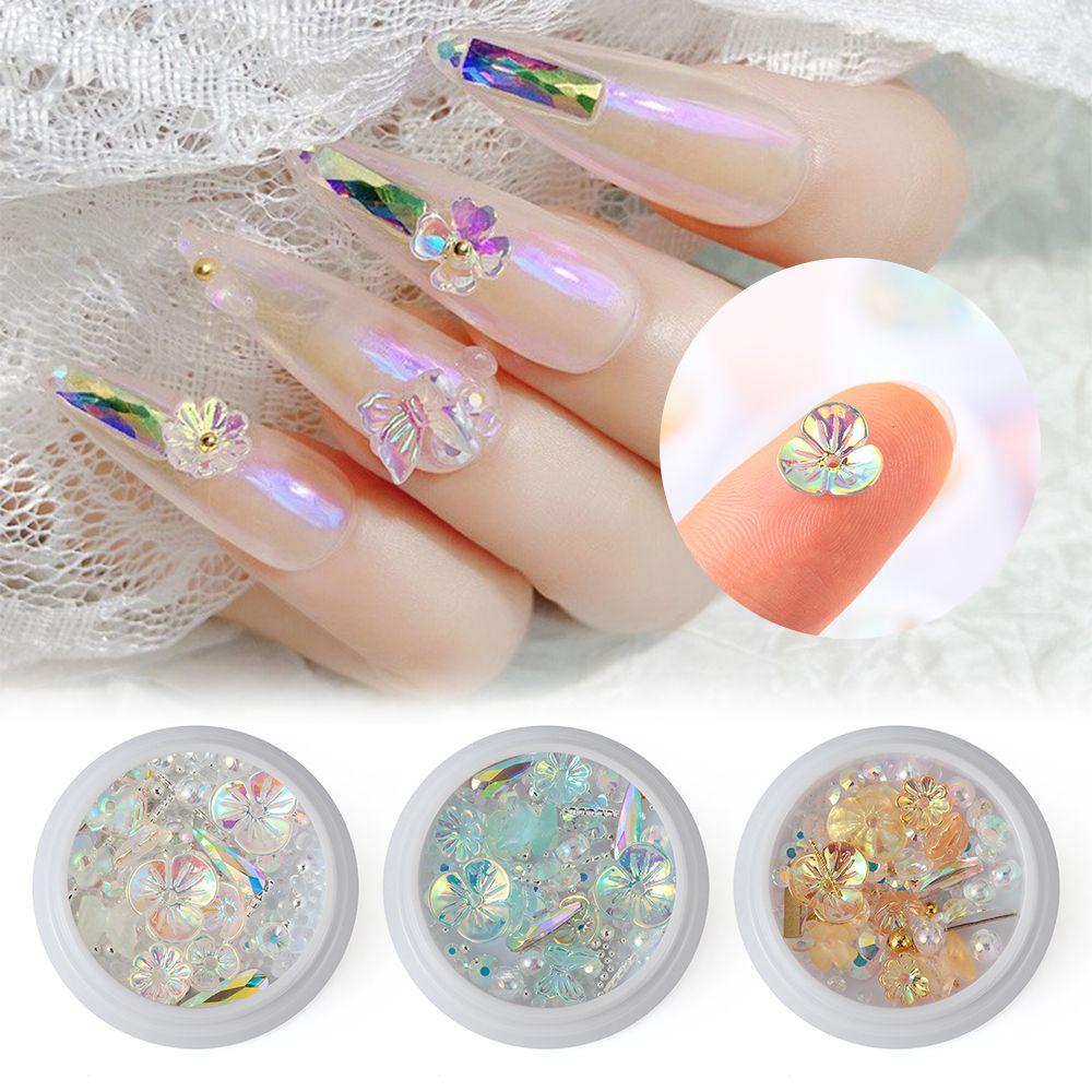 Buy Nails Art Decorations Butterfly Pearls Rivets Nail Crystal Colorful ...