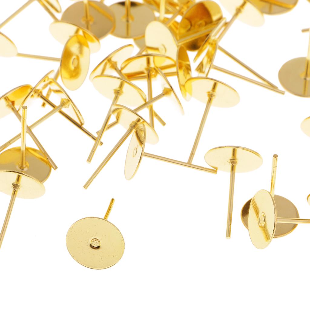 200Pc Brass Earring Posts Stud Blank Cabochon Base Setting Tray 6mm ...