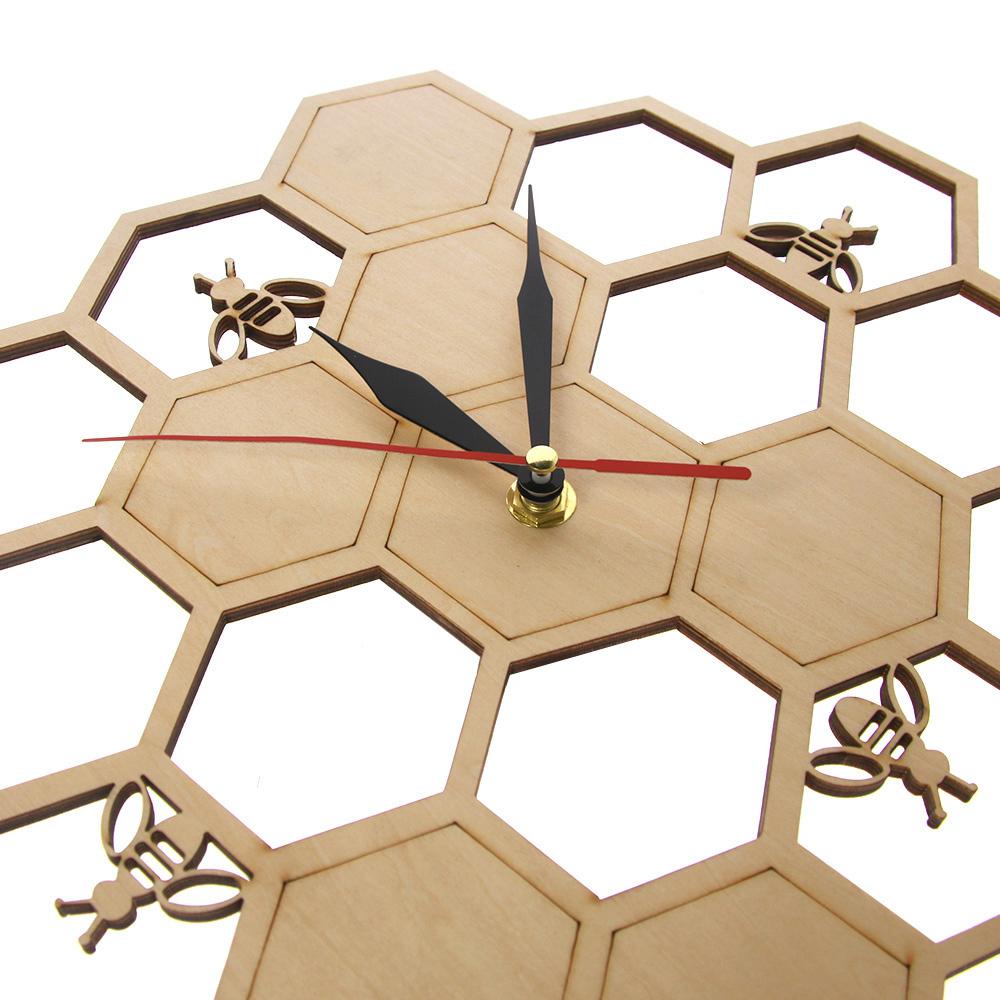 Cut Wood Clock Honey Bee on Honey Comb Hexagon Nature Watch Wall Clock ...