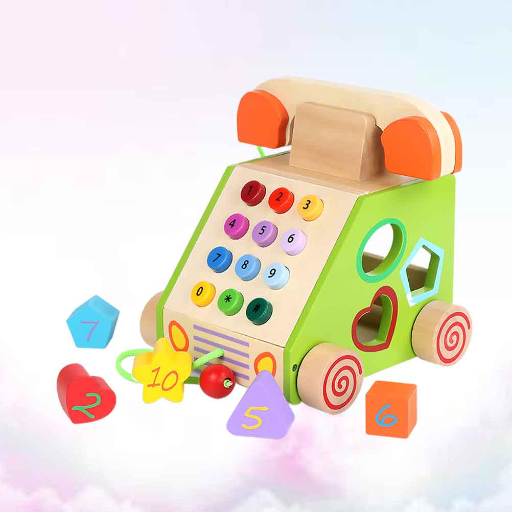 Buy Wood Telephone Toy Fake Telephone Number Geometry Puzzle Cognition ...