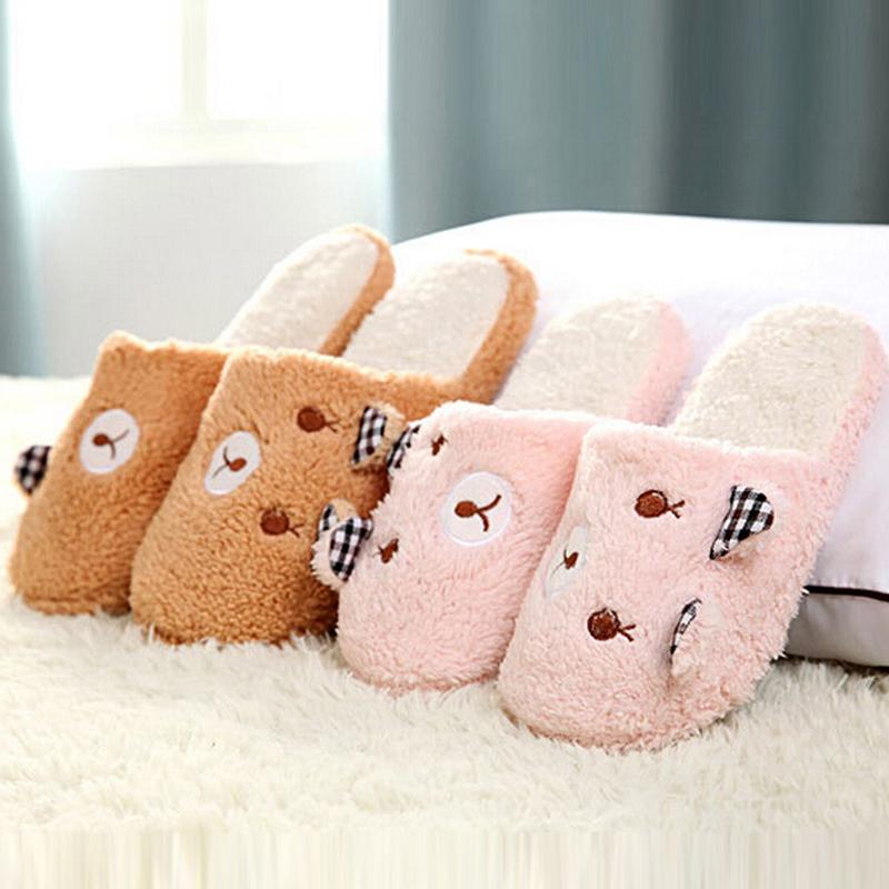 Buy Cartoon Slippers Warm Winter Cotton Slippers Cute Bear Ear Side ...