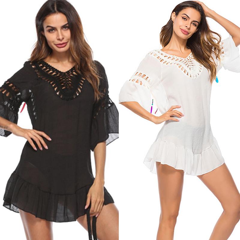 Bikini Cover Ups Summer Womens Half Sleeve Feather Tassel Dress Ladies ...