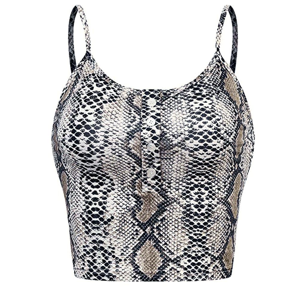 Buy Womens Sleeveless O-neck Button Up Snake Tattoo Print Vest Cami ...