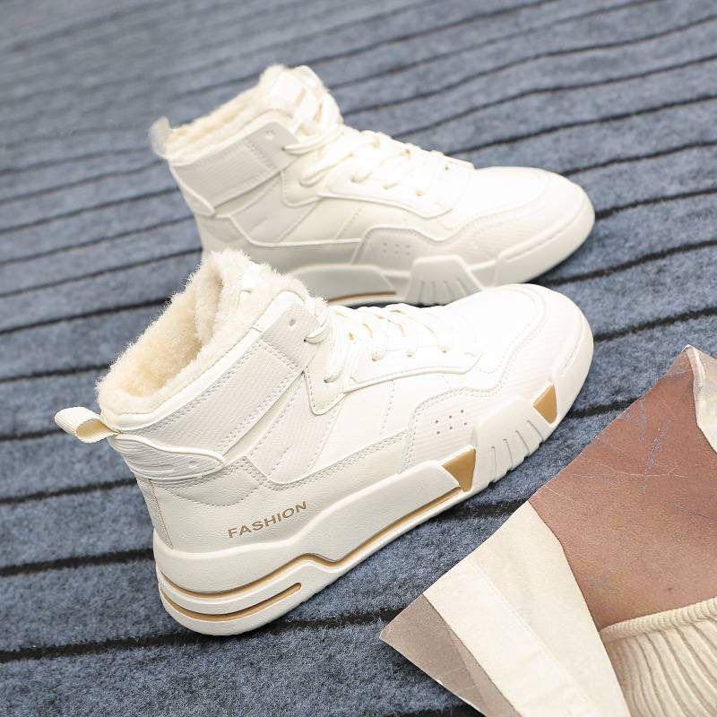 Winter plush thickened high top small white shoes women's flat shoes ...
