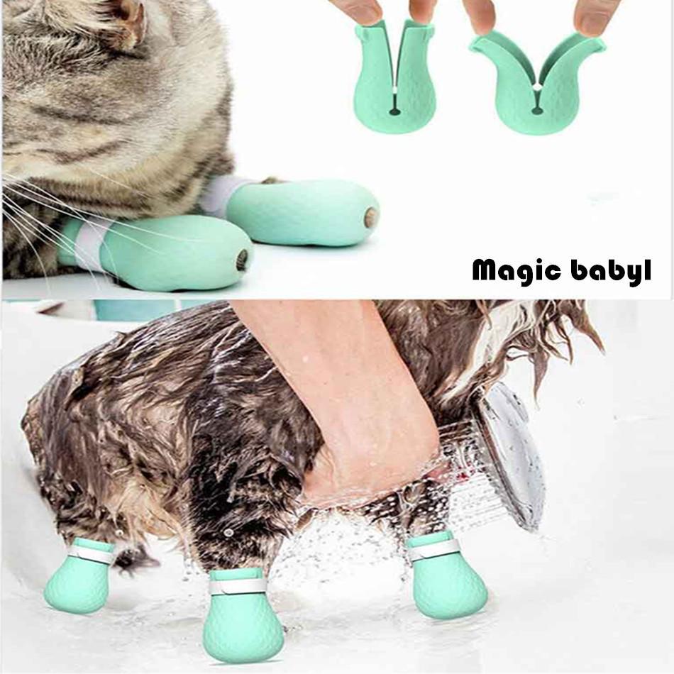 Buy Anti-Scratch Cat Foot Shoes Silicone Pet Claws Covers For Bathing ...