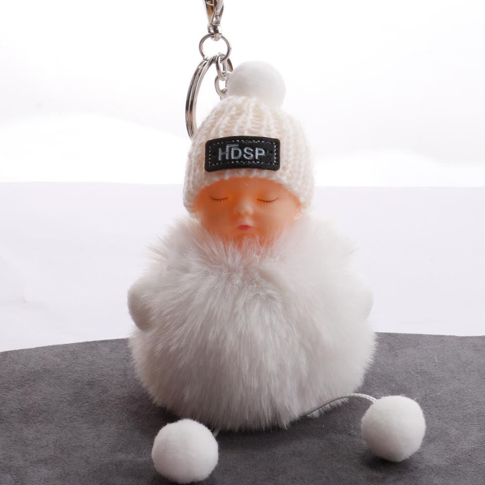 Cheap Sleeping cute doll keychain Girls Handmade Woven Faux Fur Key ...