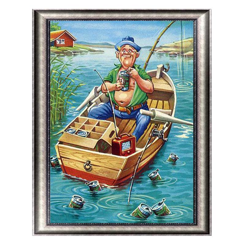 Buy Full Round drill 5D DIY Diamond Painting Full Round Boat Fishing ...
