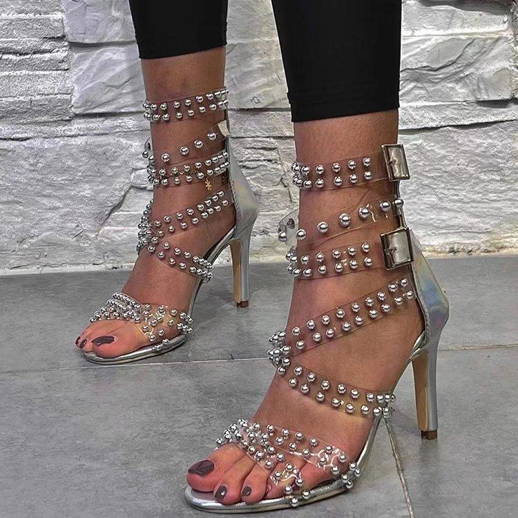 Cheap Women's Summer Stiletto Rhinestone Open Toe Back Zipper Plus Size ...