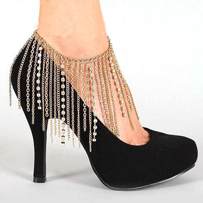 Buy High Heels Chain Tassel Women Ankle Shoes Decoration Rhinestone ...