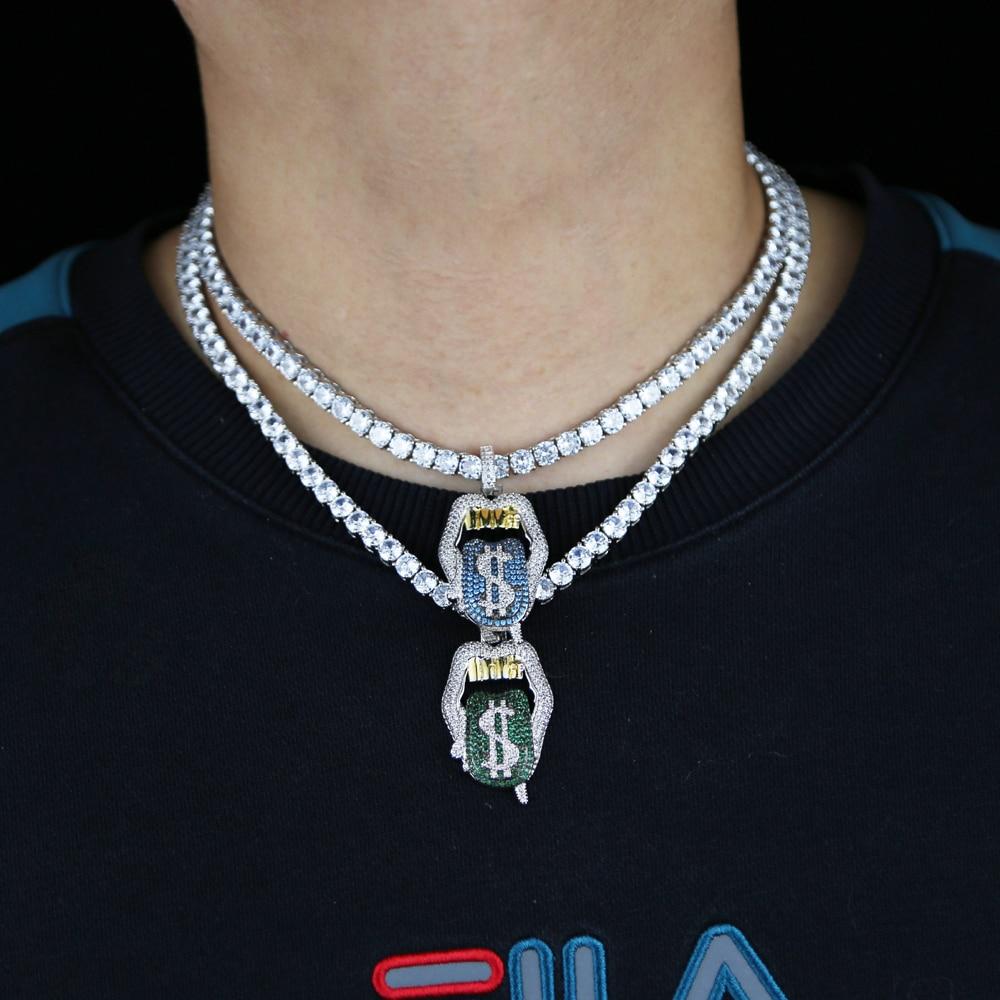 Buy Iced Out Bling 5A CZ Sexy Mouth Pendant Necklace Dollar Symbol ...