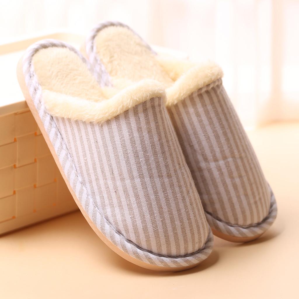 Buy LEADER Couples Striped Flock Warm Non-slip Floor Home Slippers ...