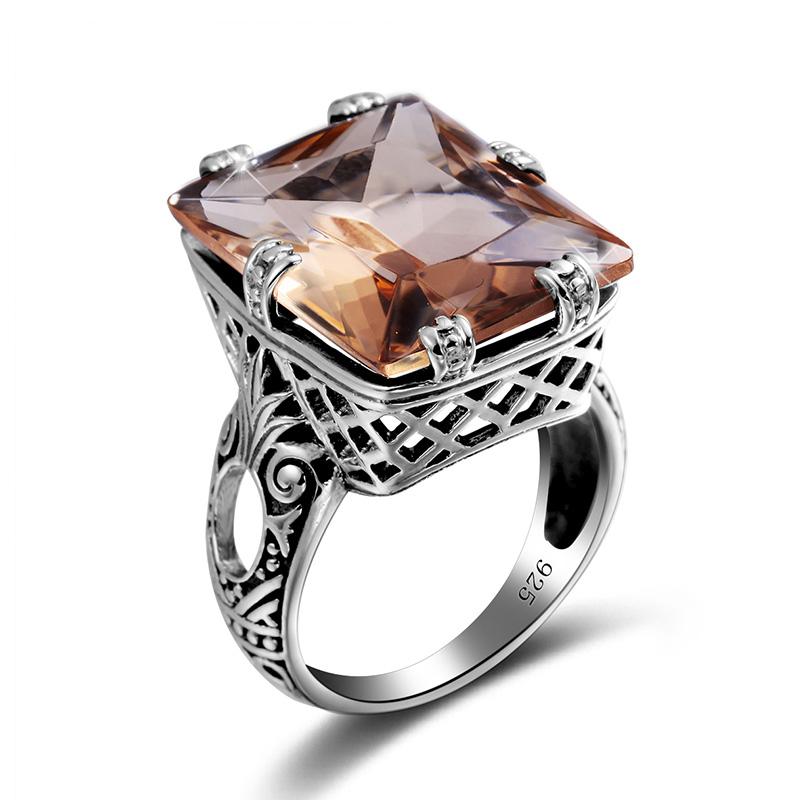 Buy 925 Sterling Silver Ring Amber Square For Women Bridal Wedding ...