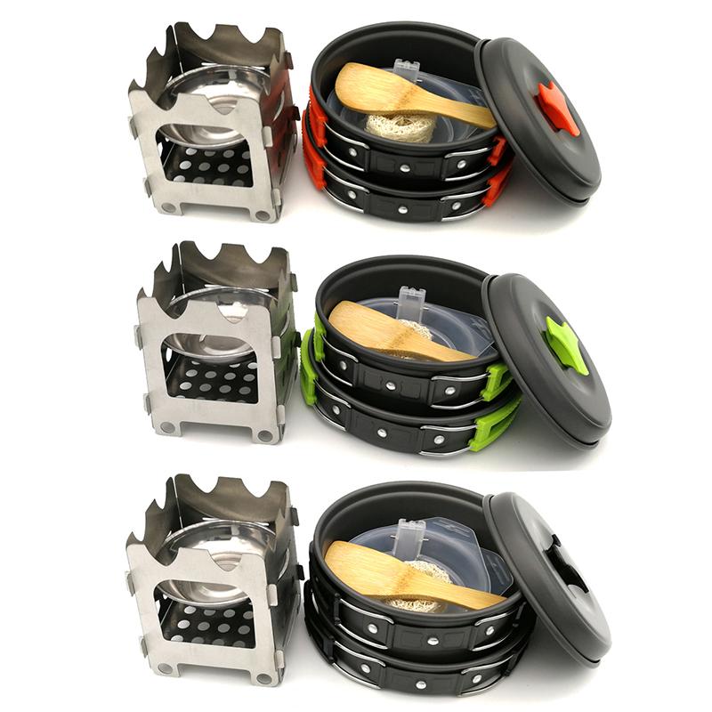 Portable Outdoor Camping Cookware Set Pot Bowl Spoon Gas Stove Picnic ...