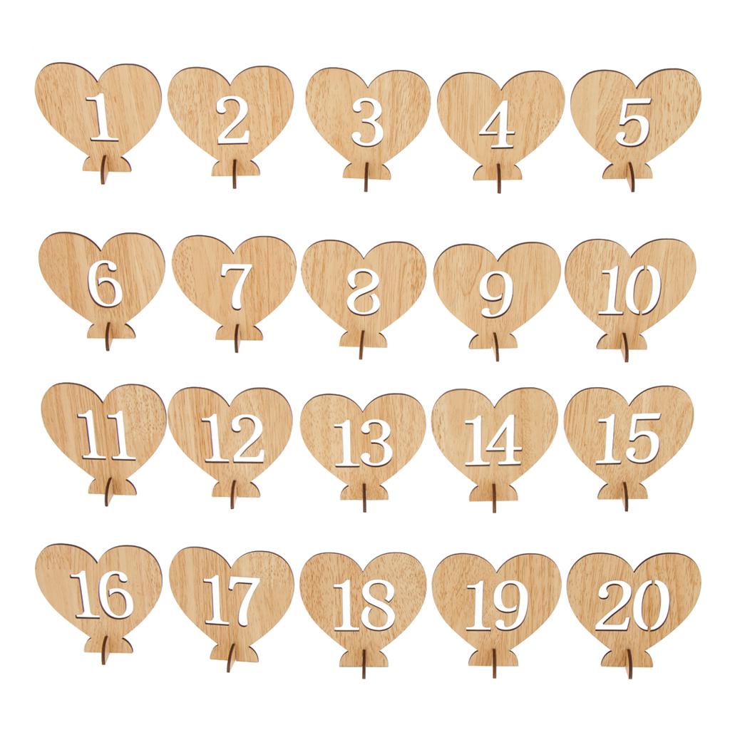 Buy 1-20 Wooden Heart Table Number Freestanding for Wedding Decoration ...