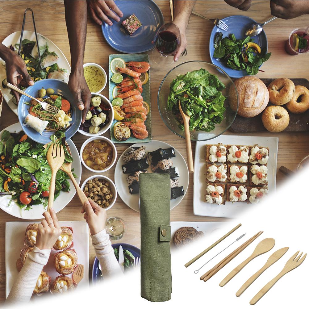 Buy 6-Piece Japanese Wooden Cutlery Set Bamboo Cutlery Straw Cutlery ...