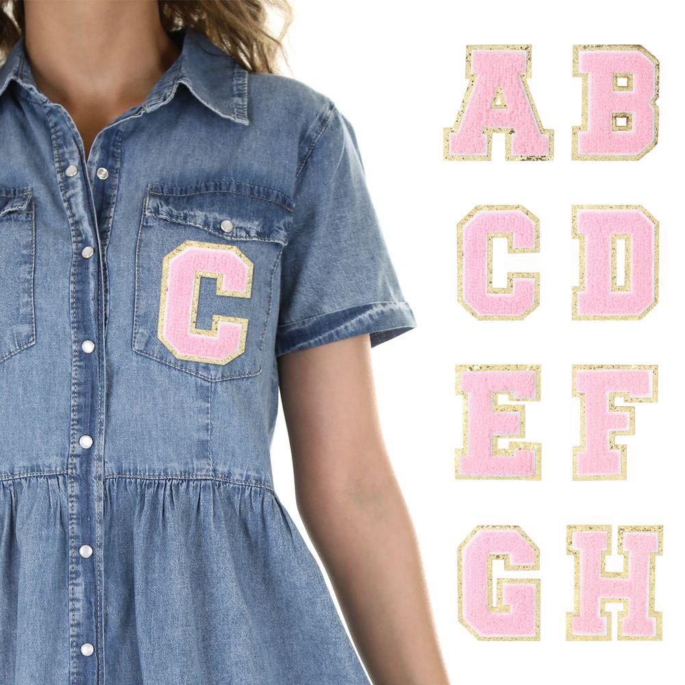 Buy Clothing Stickers A-Z Alphabet Sew On Patches Towel Patch Pink Gold ...