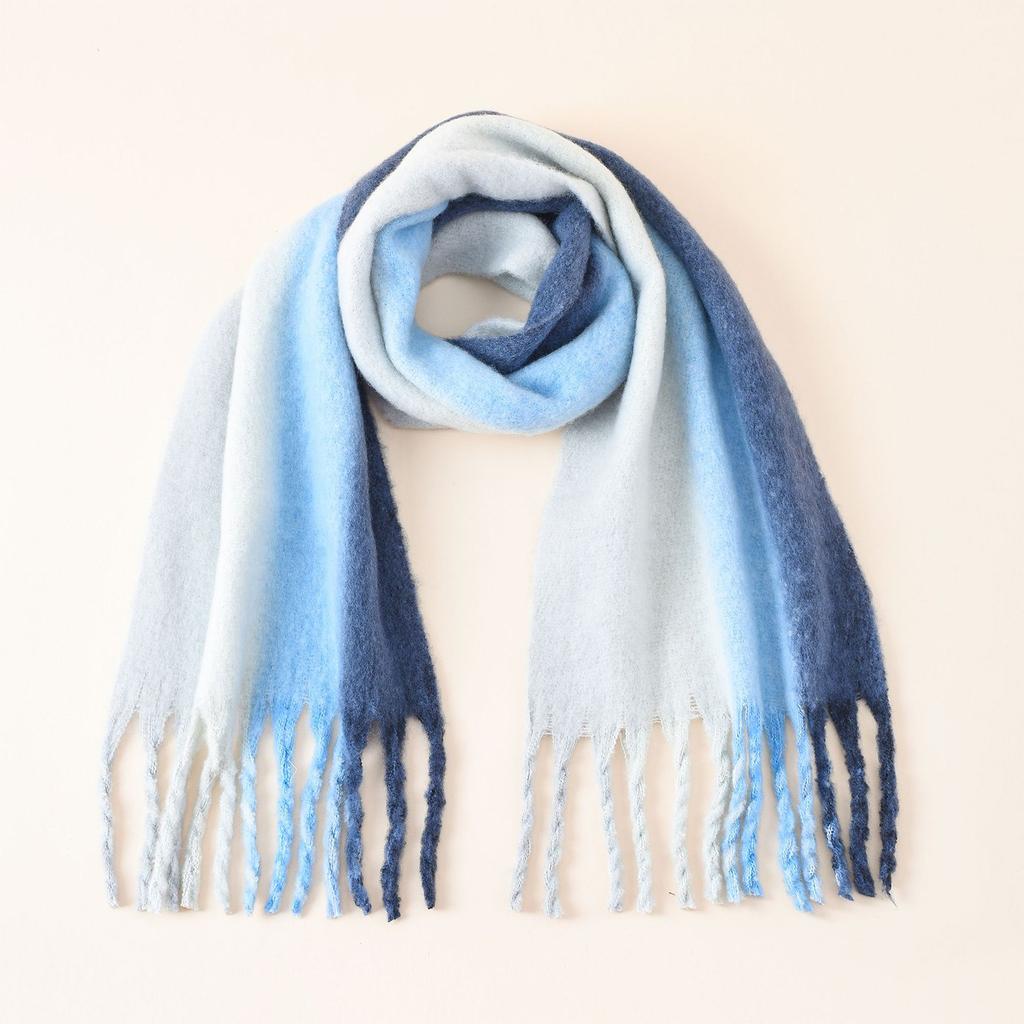 Buy Gradient Color Striped Scarf Winter Warm Scarf Wool Scarf Tassel ...